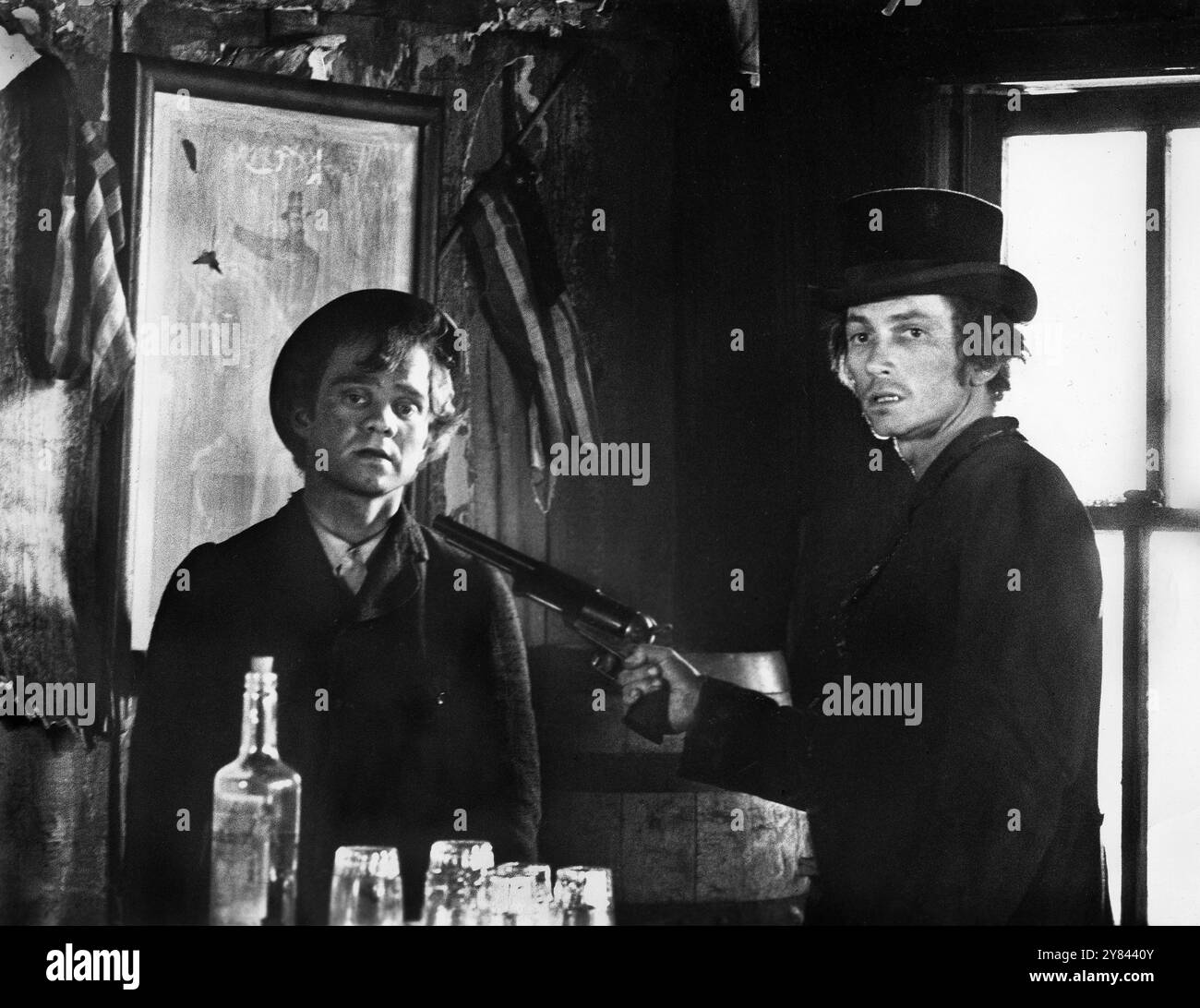 Michael J. Pollard, Richard Evans, on-set of the western film, "Dirty ...