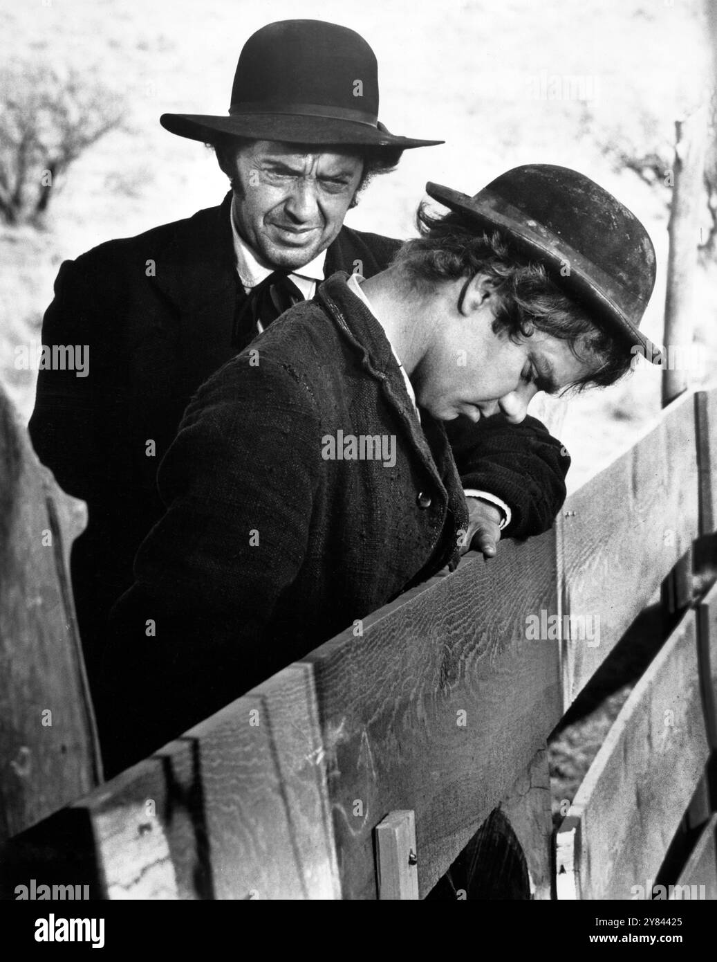 Charles Aidman, Michael J. Pollard, on-set of the western film, "Dirty ...