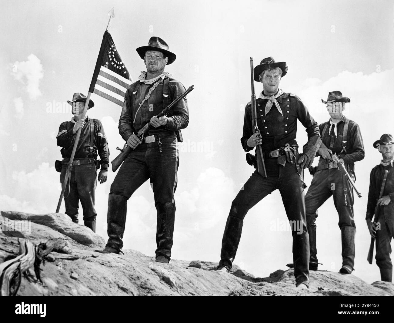 Troy Donahue (center, right), on-set of the western film, "A Distant ...