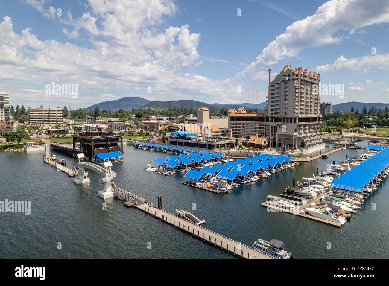 A beautiful view of the waterfront marina and resort in Coeur d'Alene ...