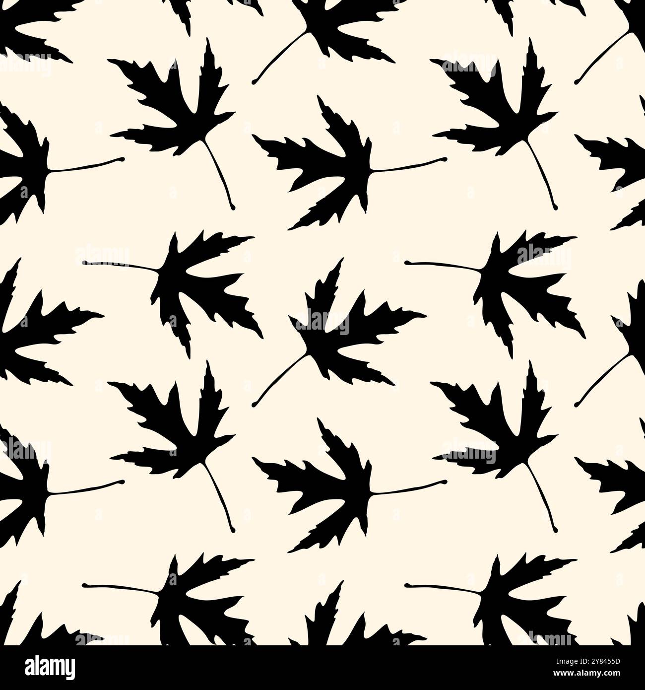 Oak leaf pattern, dark silhouettes of leaves on beige background ...