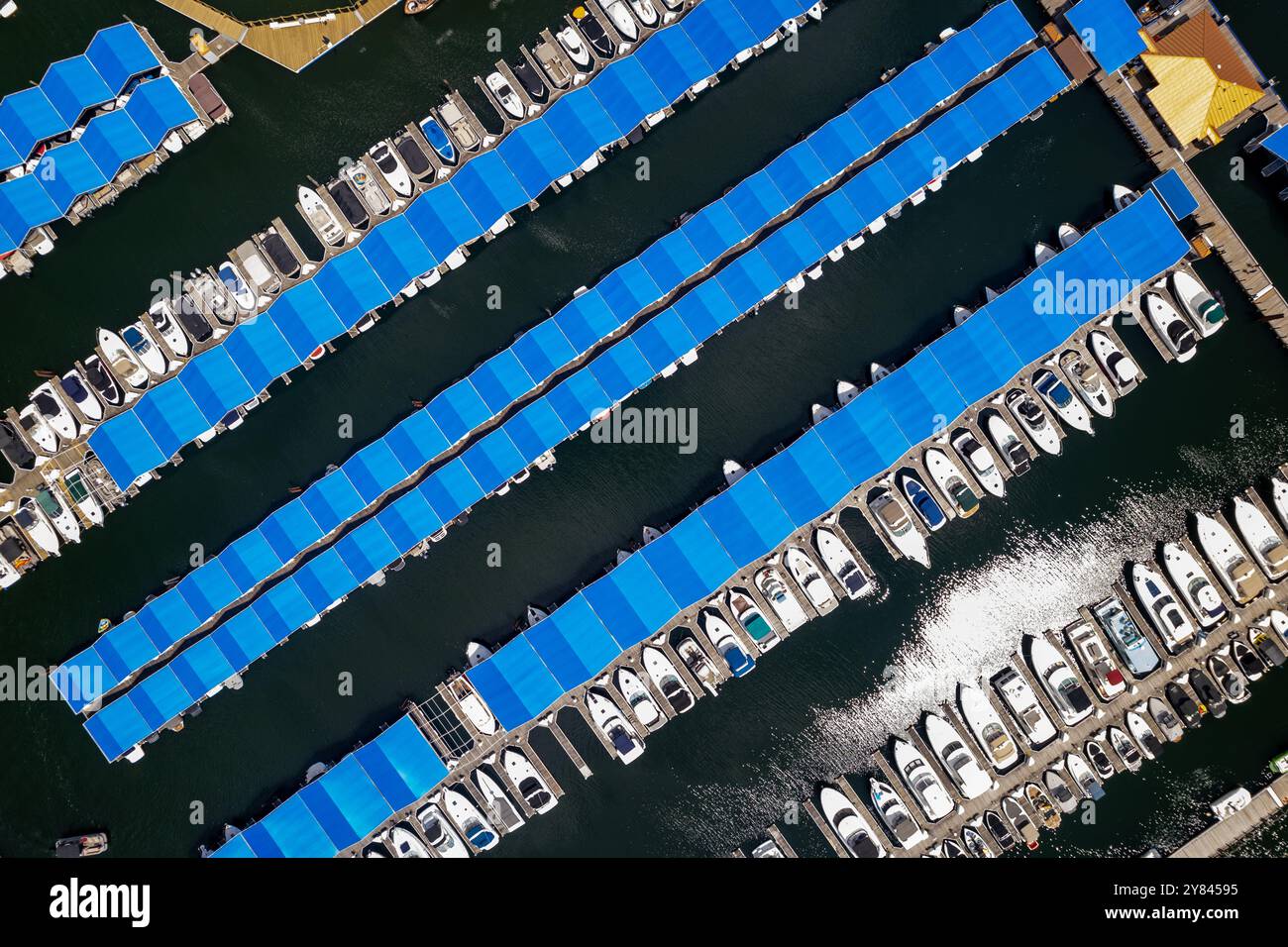 Top down view of the waterfront marina and resort in Coeur d'Alene ...