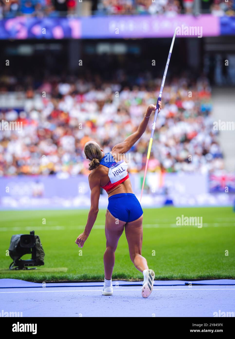 Anna Hall participating in the Javelin Throw at the Paris 2024 Olympic ...