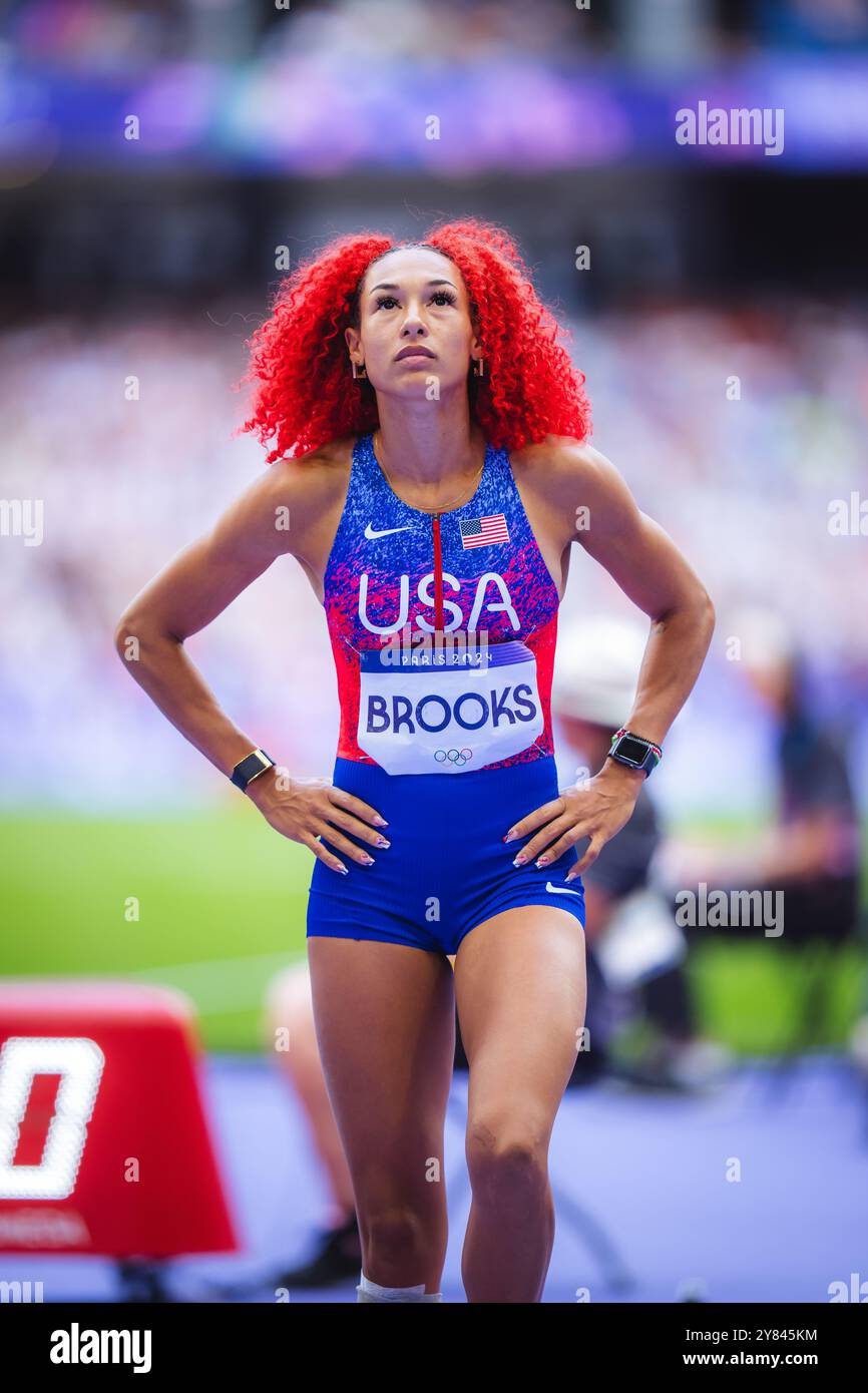 Taliyah Brooks participating in the Javelin Throw at the Paris 2024 ...