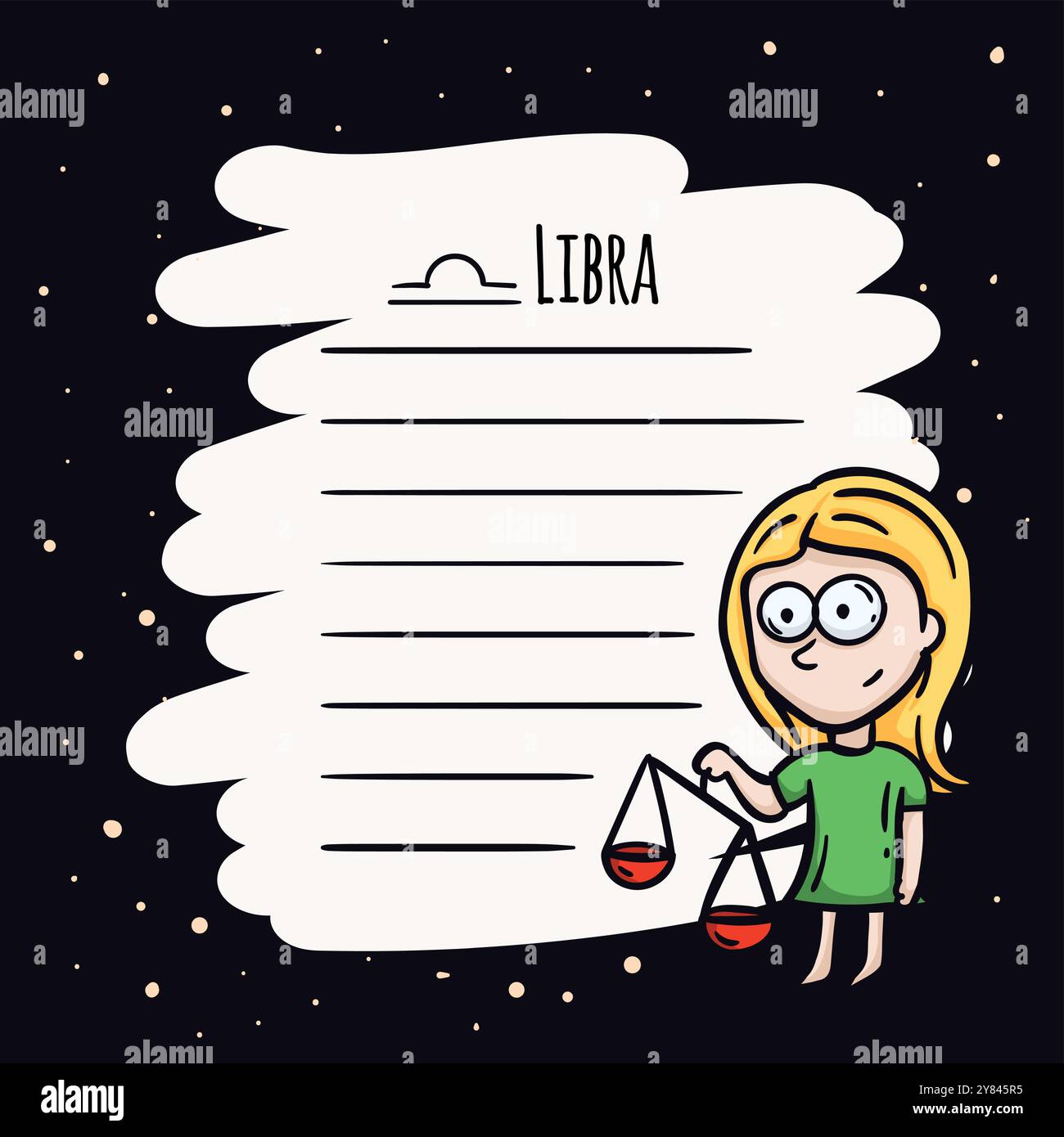 Notepad page template with Libra zodiac sign. Astrological symbols of ...