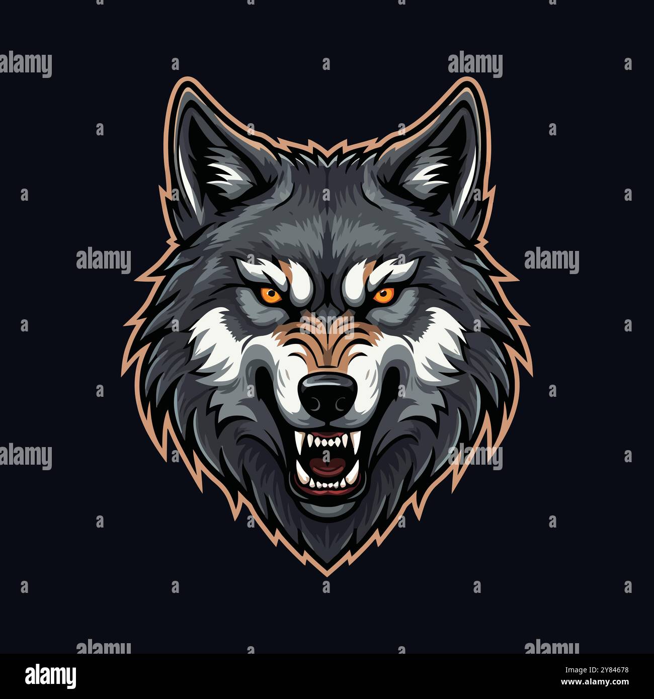 An esports style illustration featuring an angry wolf head logo Stock ...