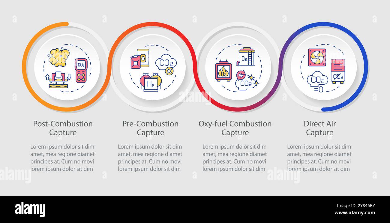 Carbon capture technology examples infographics circles sequence Stock ...