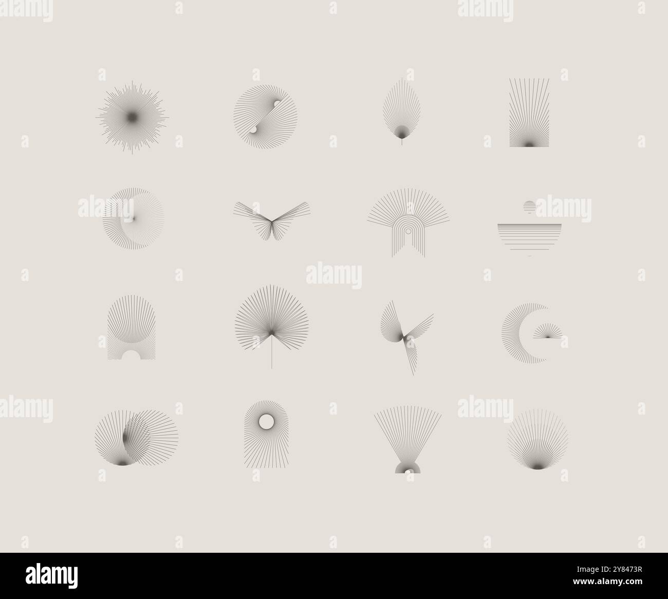 Geometric shapes and symbols with thin lines in abstract style drawing ...