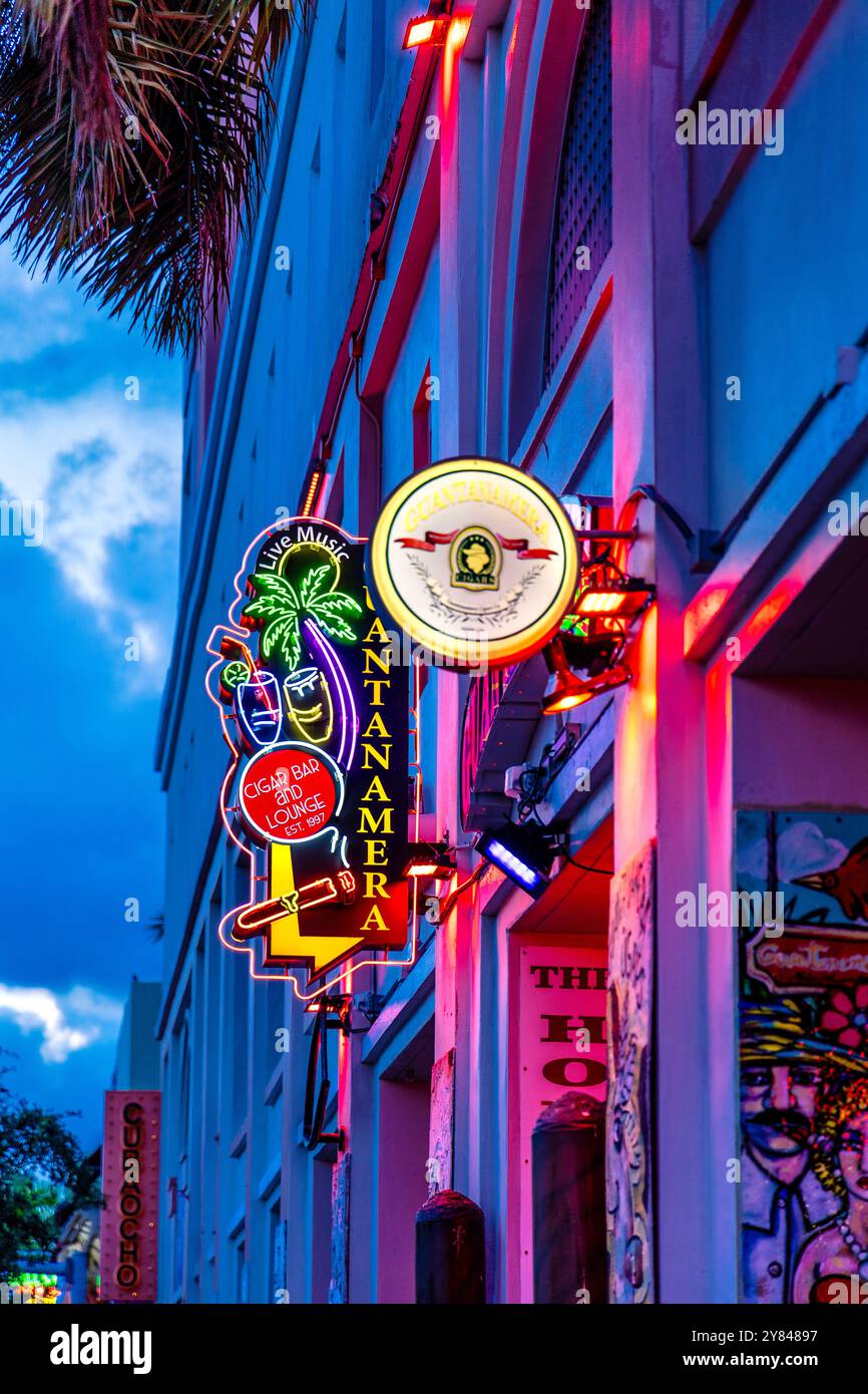 Neon signs outside Guantanamera Cafe and Lounge live music venue ...