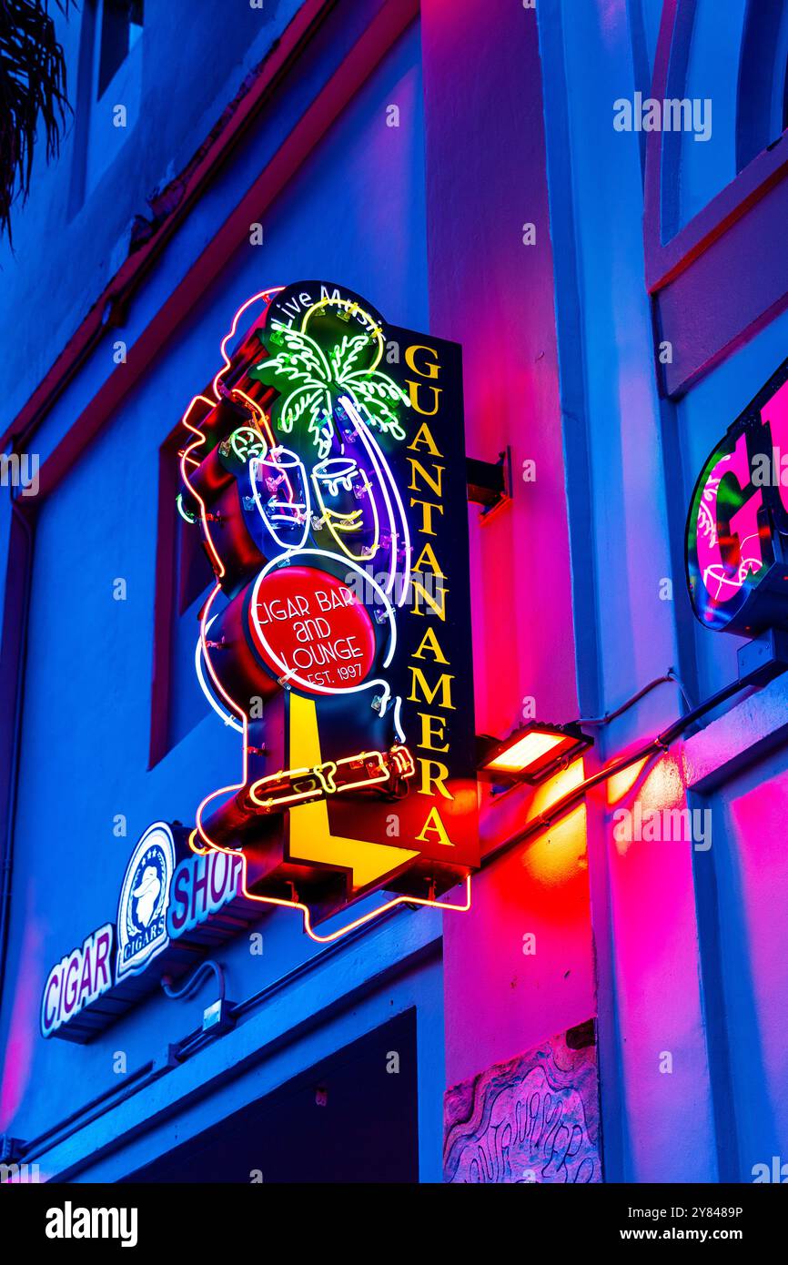 Neon signs outside Guantanamera Cafe and Lounge live music venue ...