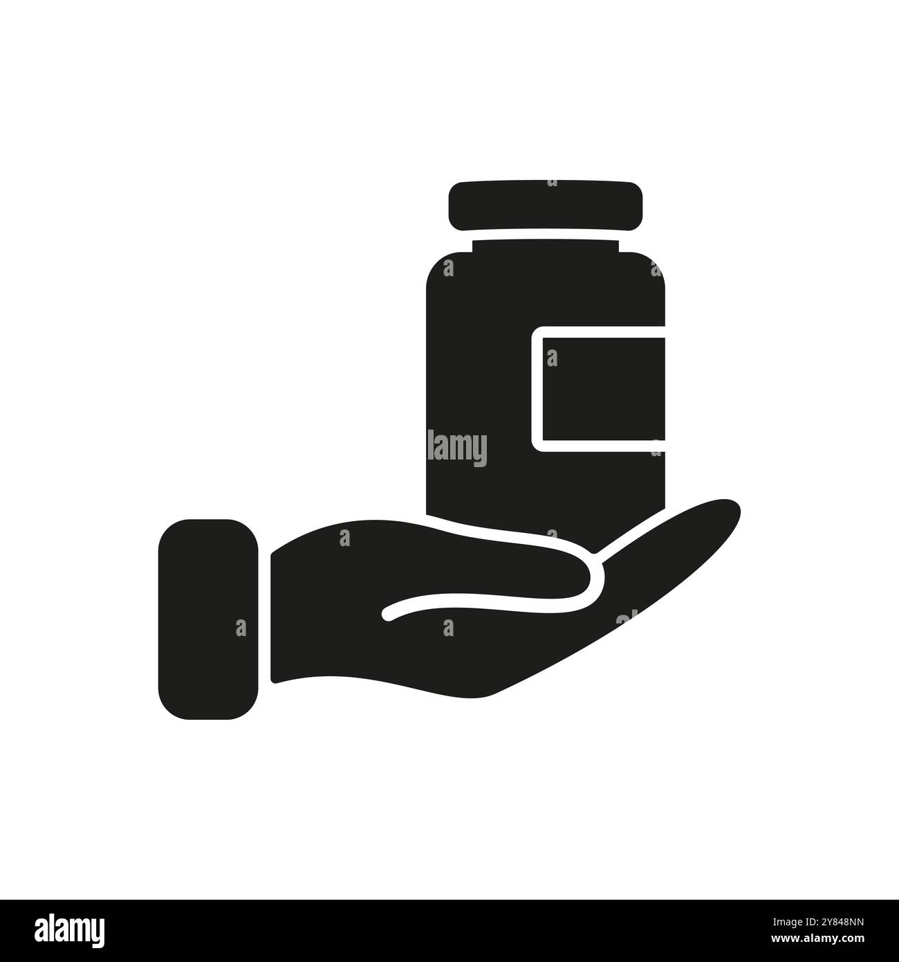 Hand Holding Supplement Bottle Silhouette Icon. Health, Wellness ...