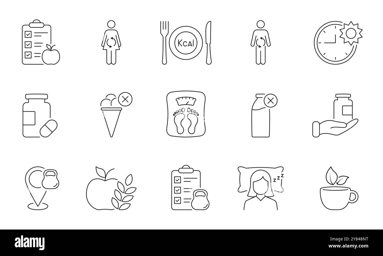 Nutrition, Weight Loss, and Wellness Line Icon Set, Including ...