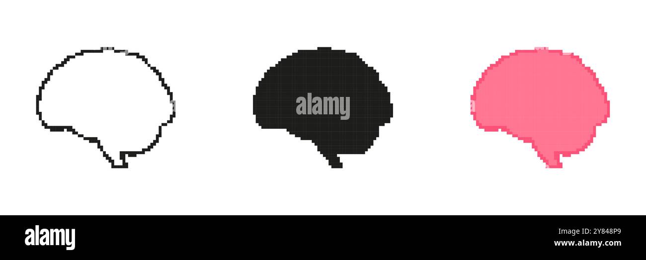 Set of Pixel Brain Icons in Filled and Outline Versions. Cognitive ...