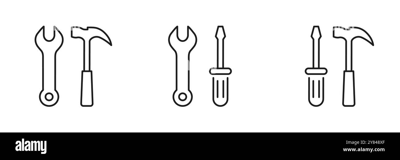 Tools Line Icon Set Including Wrench, Hammer, and Screwdriver for ...