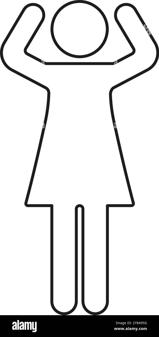 Woman Figure with Bent Arms Raised Line Icon. Stick Figure with Arms ...