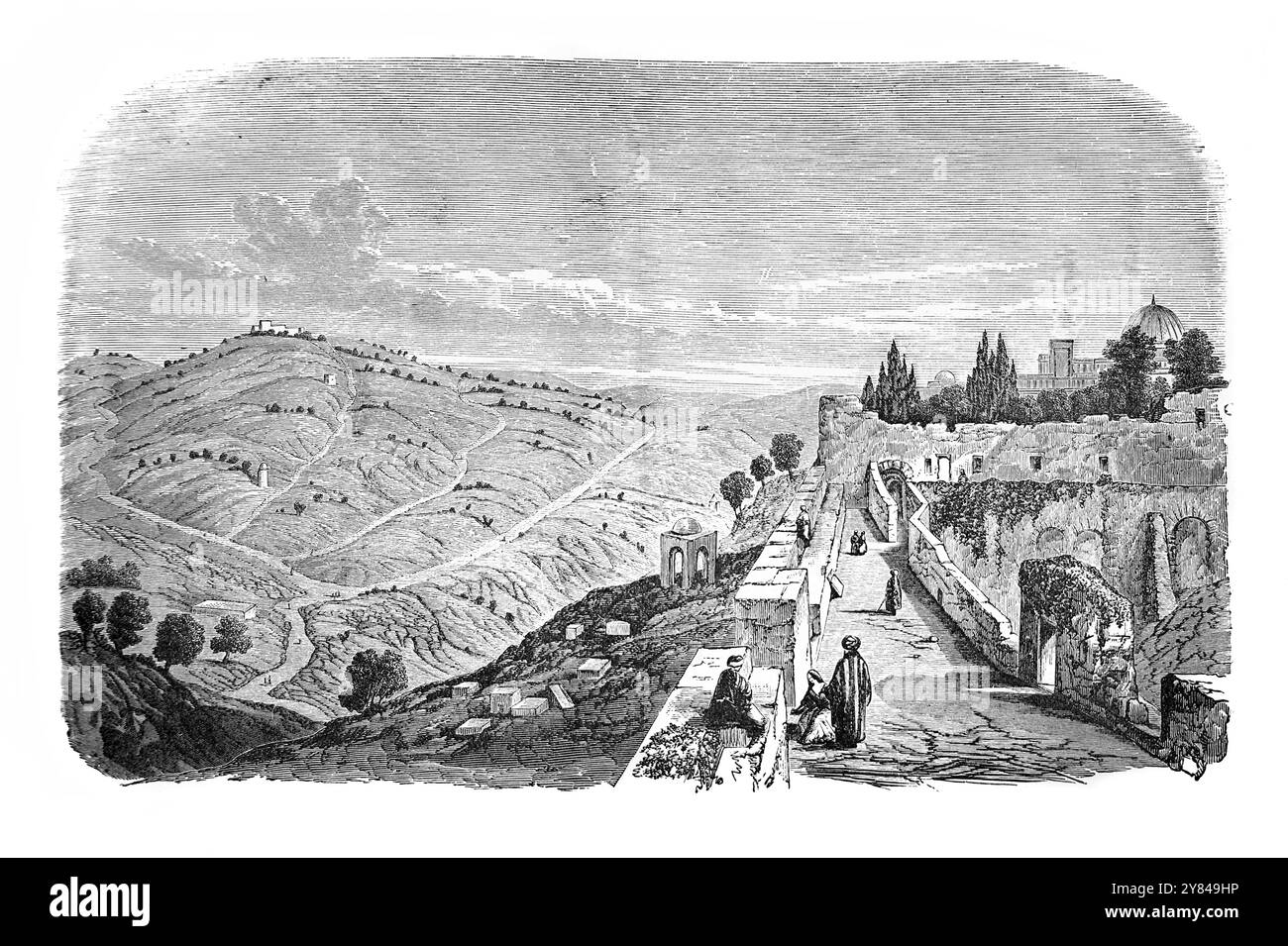Illustration of the Mount of Olives Jerusalem Israel from Antique 19th ...
