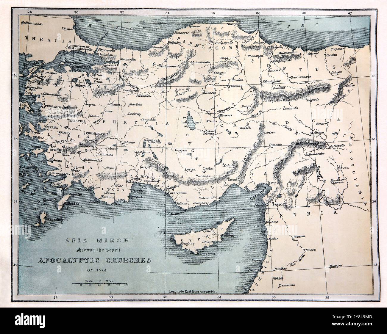 antique map of Asia Minor showing the Seven Apocalyptic Churches from ...
