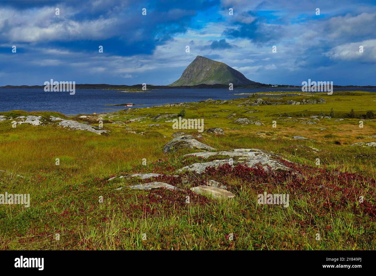 14th September, 2024 Lofoten Islands, Norway Gardneselva mountain sits ...