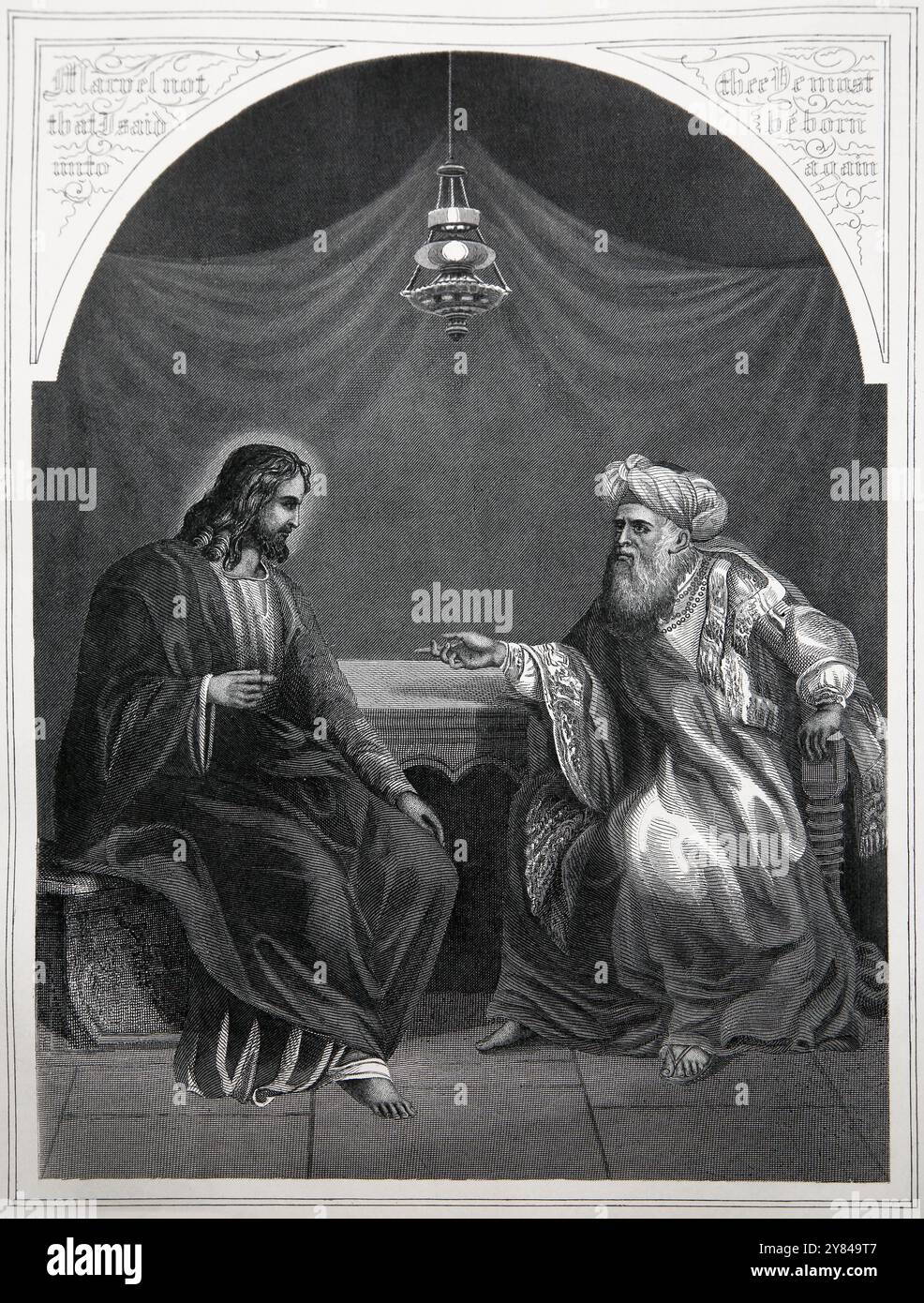 Engraving of Nicodemus Visiting Jesus Christ at Night (Gospel) in ...