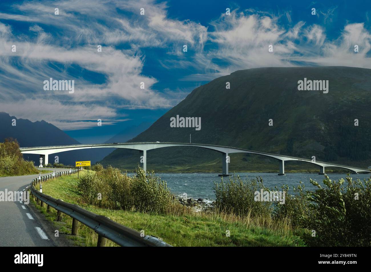 14th September, 2024 Lofoten Islands, Norway Gimsoystraumen bro (bridge ...