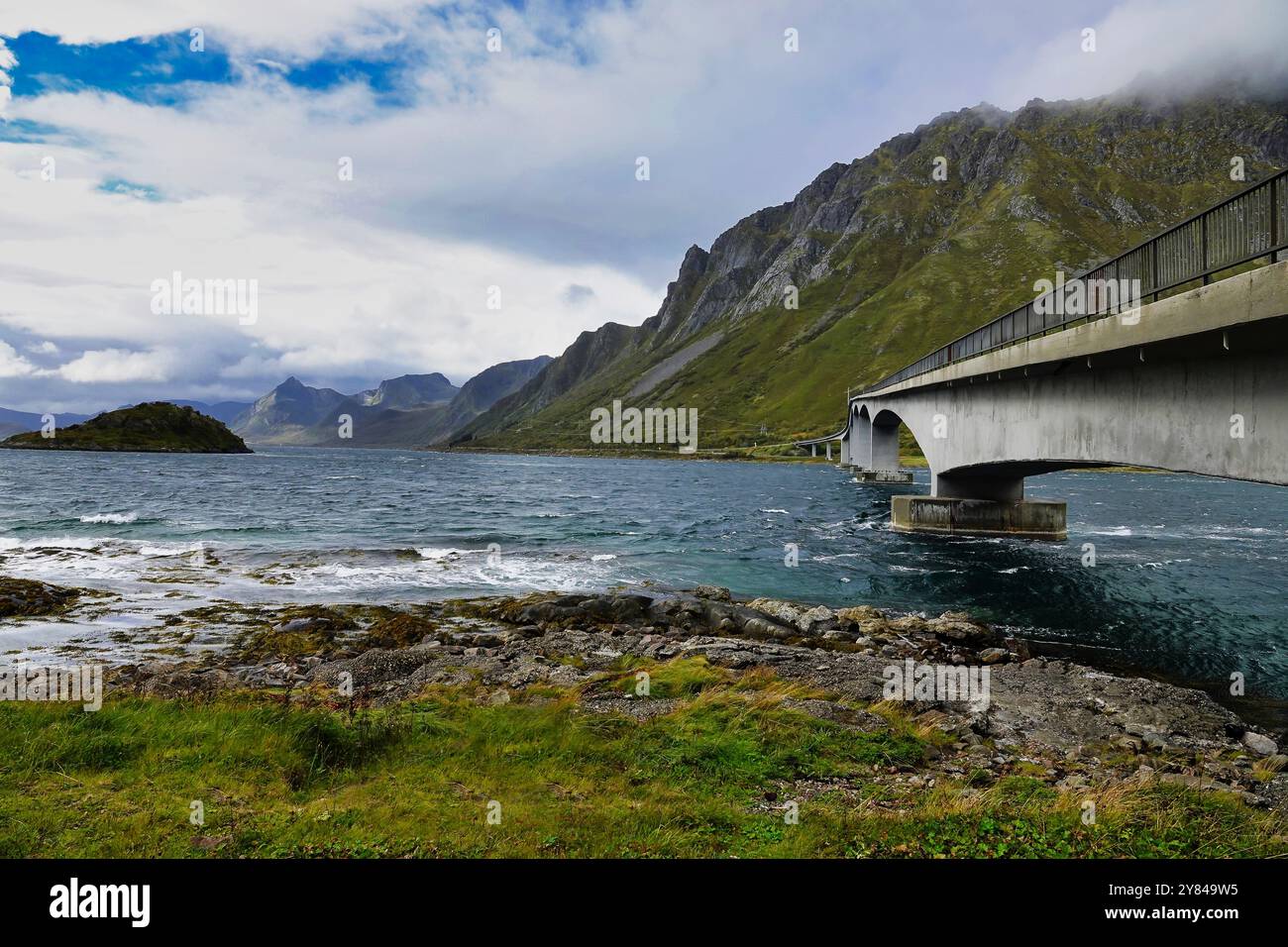 14th September, 2024 Lofoten Islands, Norway Gimsoystraumen bro (bridge ...