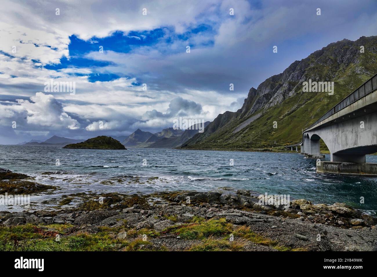 14th September, 2024 Lofoten Islands, Norway Gimsoystraumen bro (bridge ...
