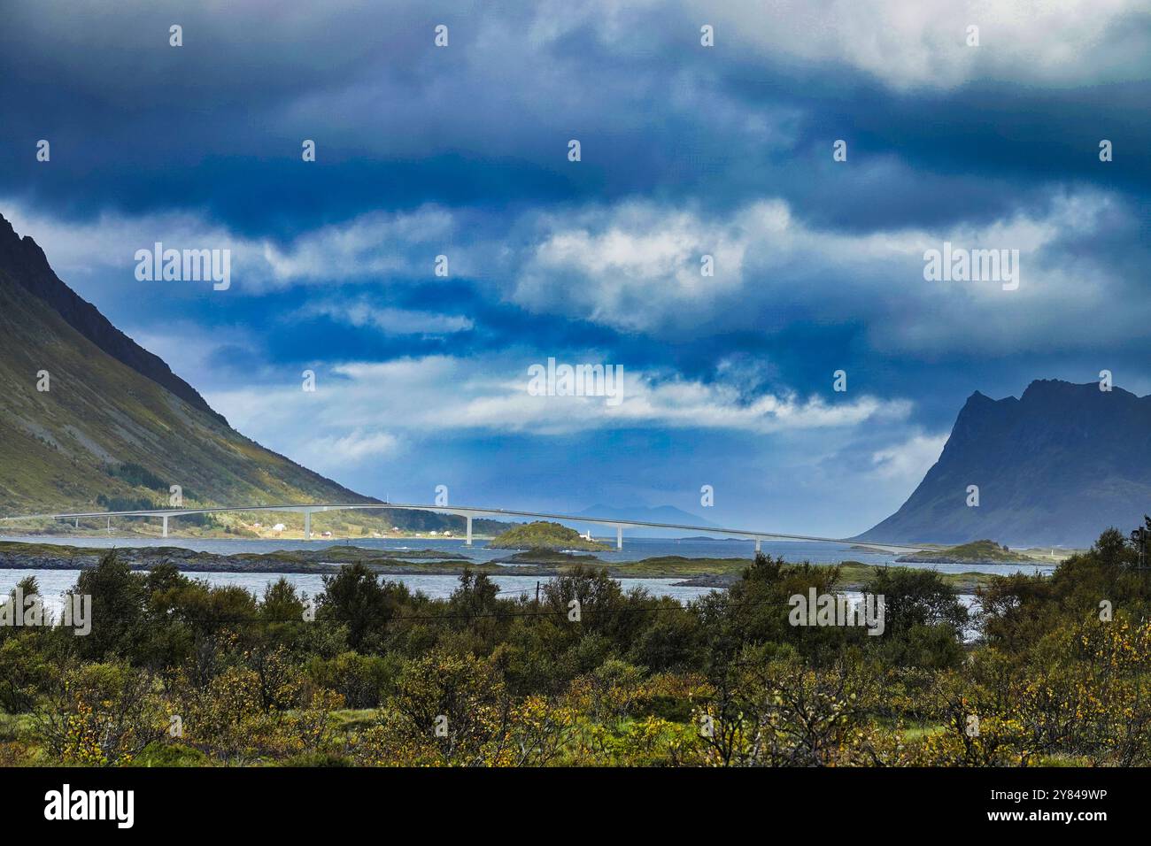 14th September, 2024 Lofoten Islands, Norway Gimsoystraumen bro (bridge ...