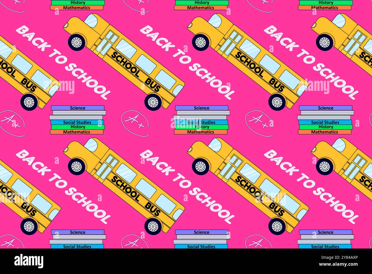 Fun back-to-school pattern featuring school buses, books, and ...