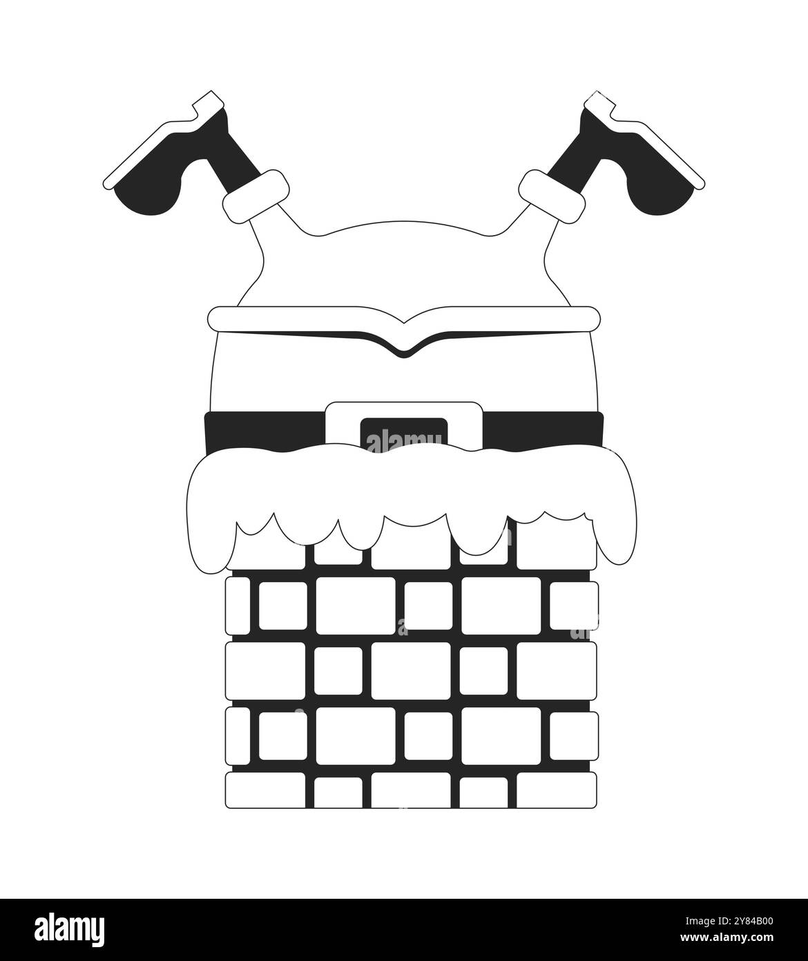 Stuck Santa upside down chimney black and white 2D line character Stock ...
