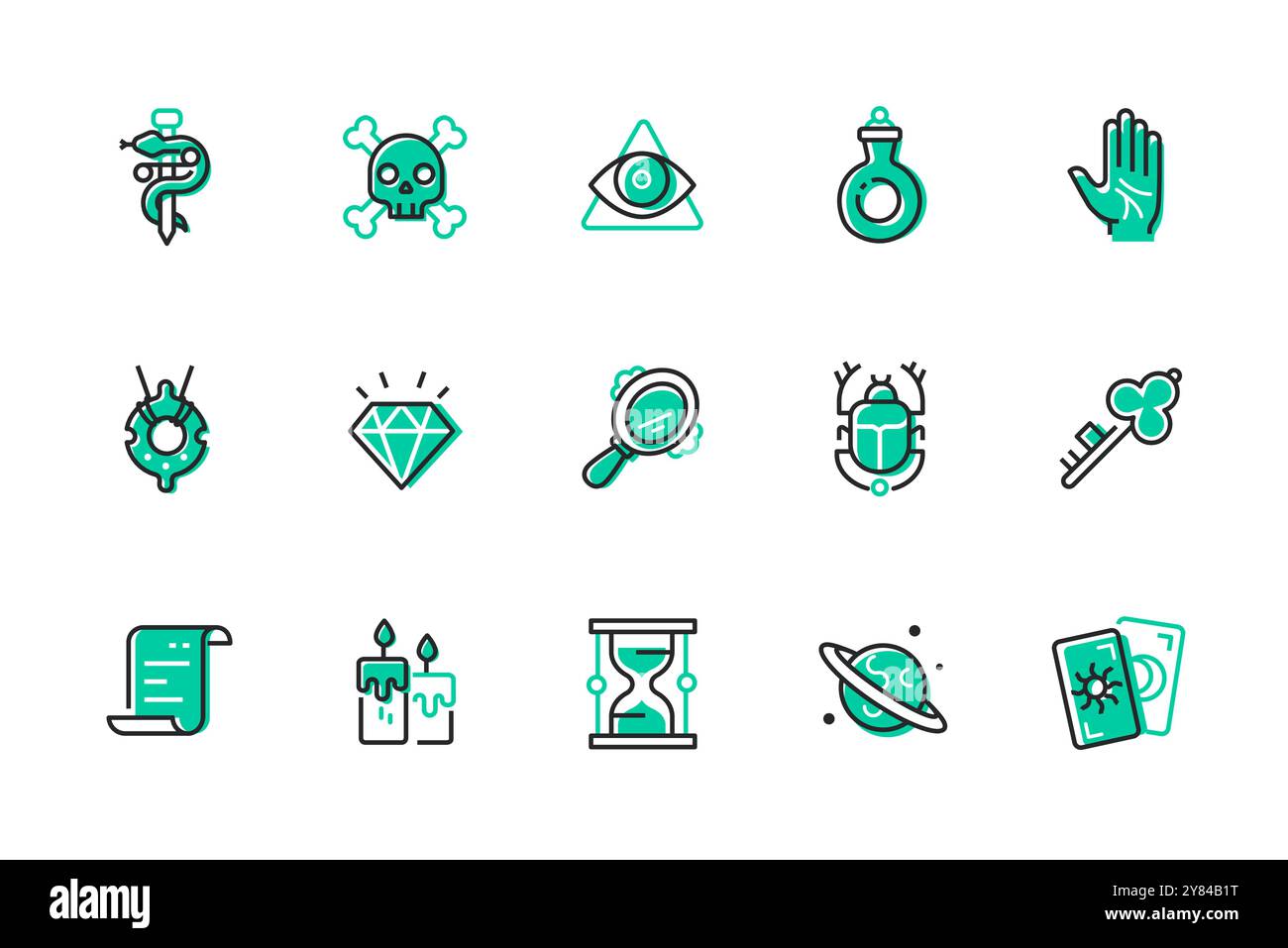 Mysticism and superstition - set of line design style icons isolated on ...
