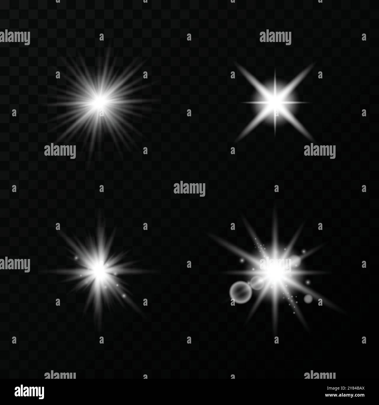 Lens flares set. Flash with rays or bokeh. Glow flare light effect. Vector illustration isolated ...