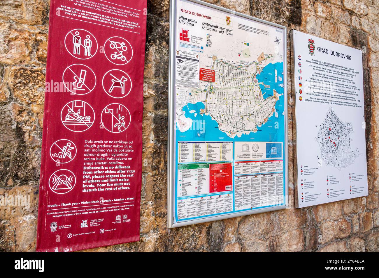 Dubrovnik Croatia,Old Town,Pile Gate,signs notice information rules ...