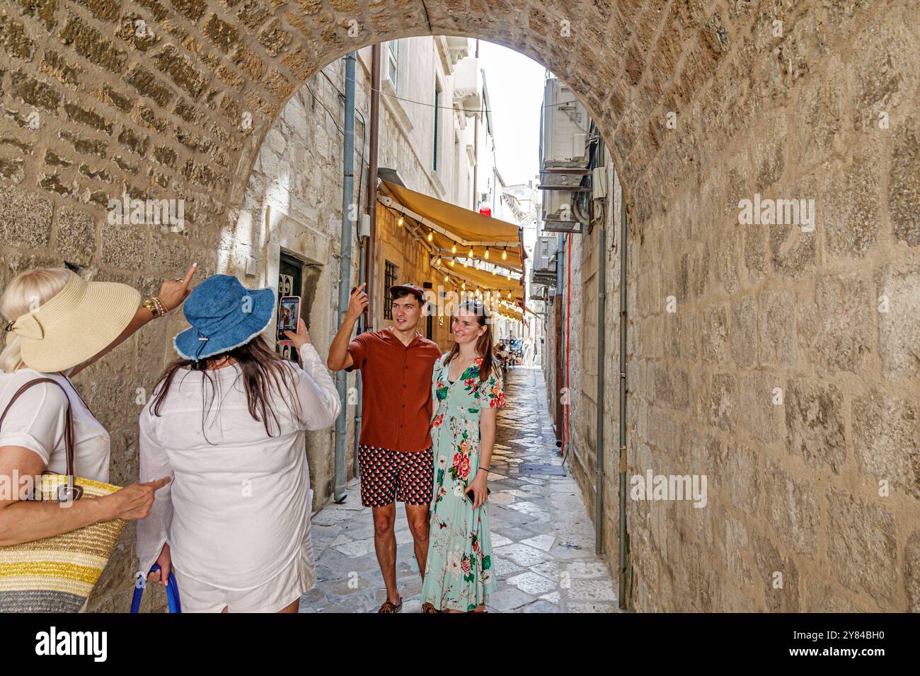 Dubrovnik Croatia,Old Town,medieval city walls arch,visitors man woman ...