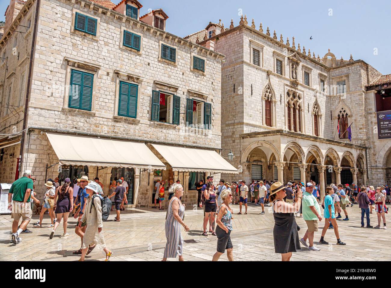 Dubrovnik Croatia,Old Town,Stradun limestone paved main pedestrian ...