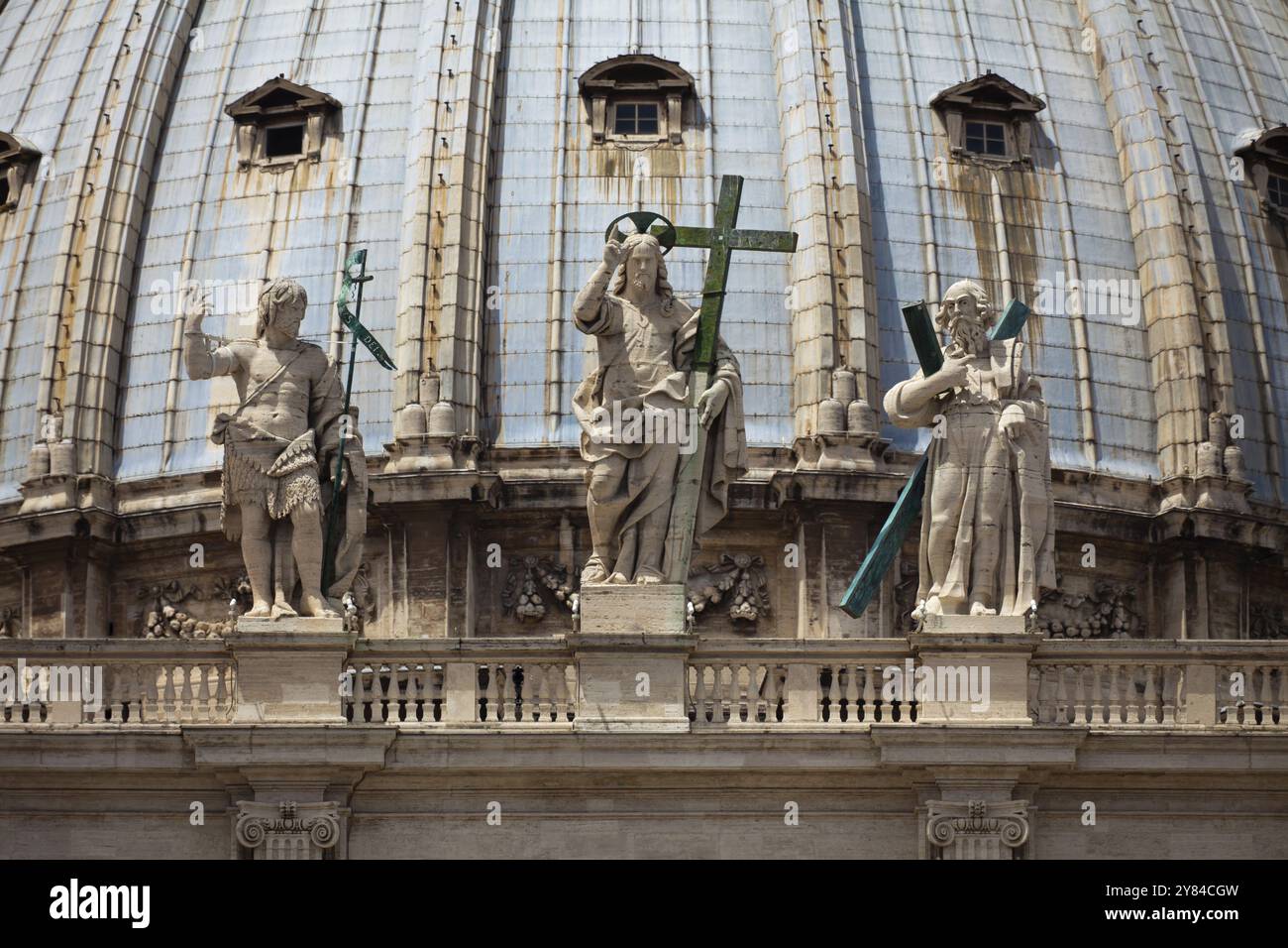 Detail of the front of St Peters basilica in Vatican City, Rome Italy ...