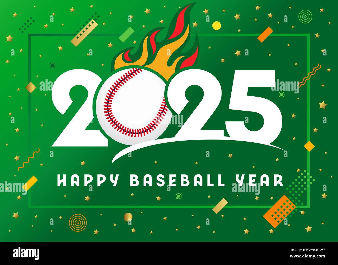Happy Baseball Year 2025 with a flaming ball. Premium logo concept with ...
