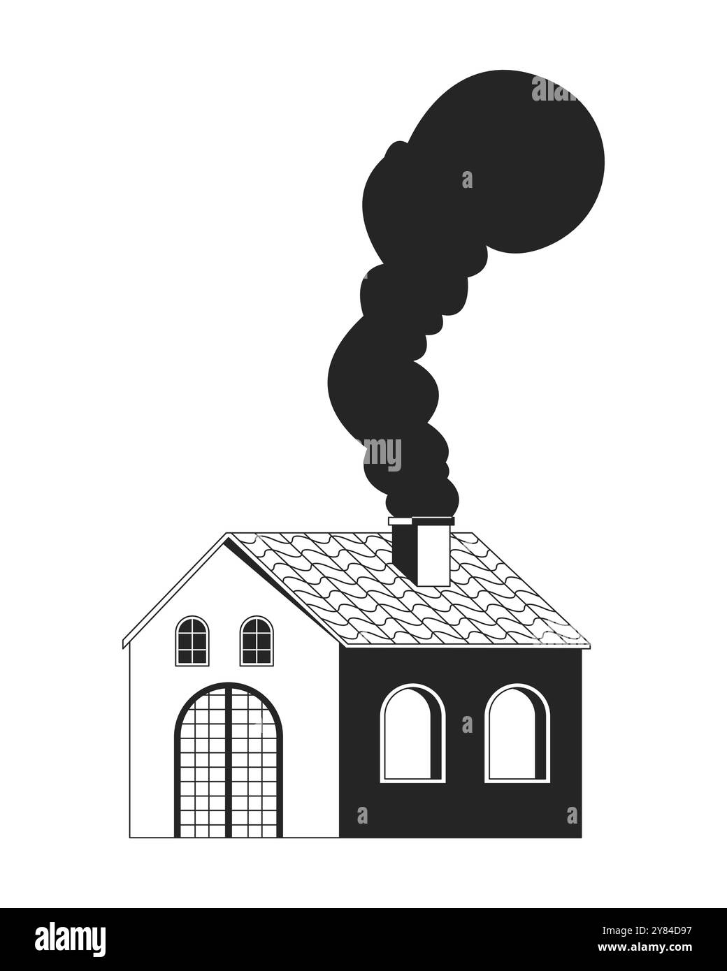 Small house with chimney smoke black and white 2D line object Stock ...