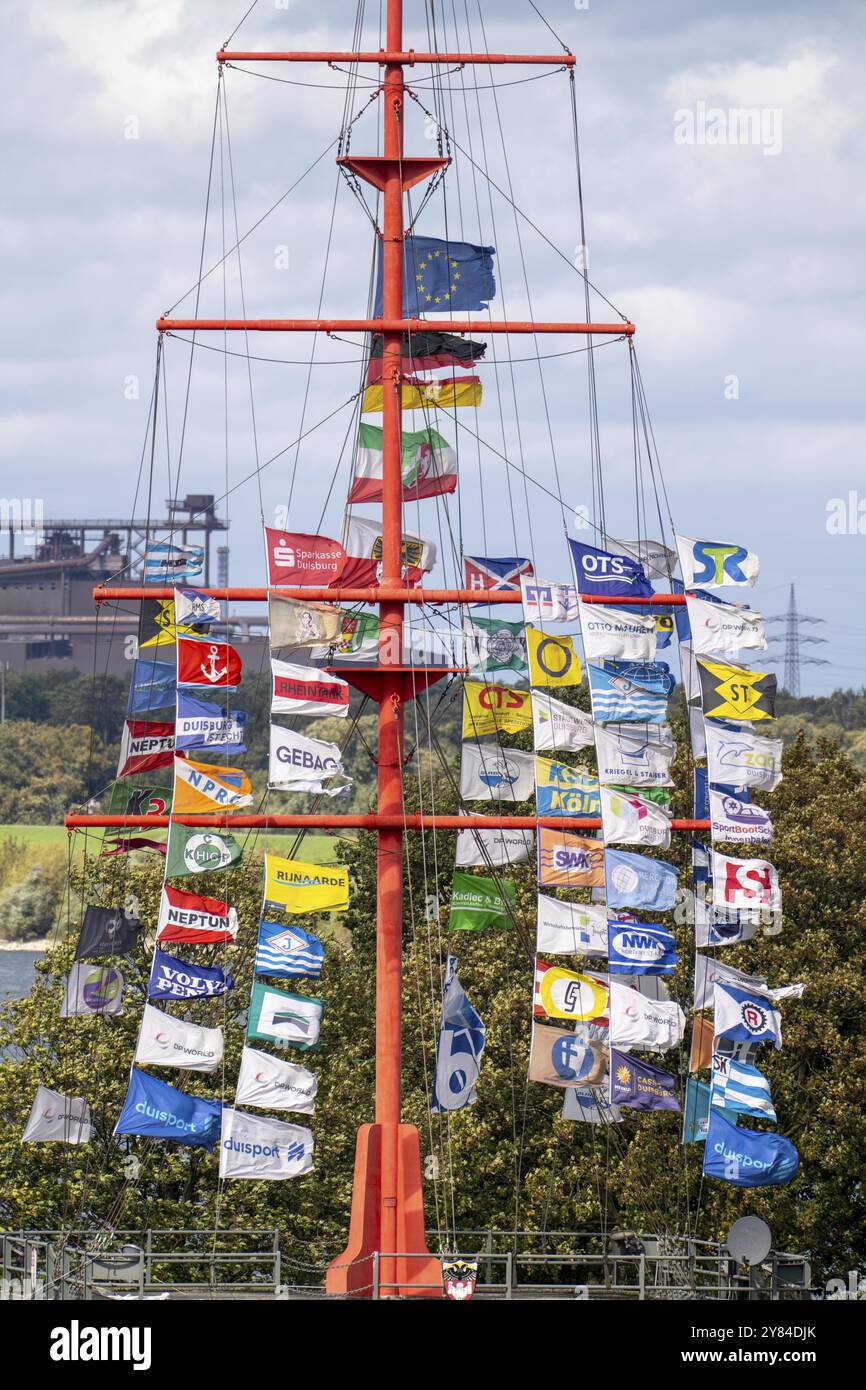 Flagpole on the Muehlenweide, on the Rhine, 38 metre high faithful ...