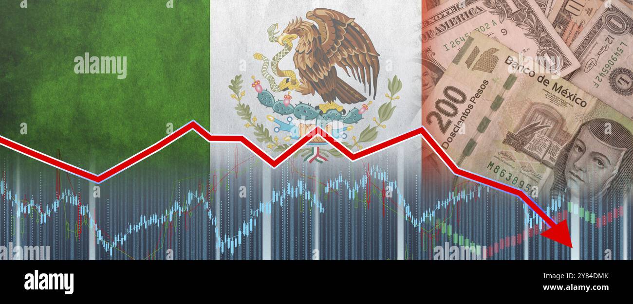 Mexico financial crisis on economic graph, economic collapse. Mexican ...