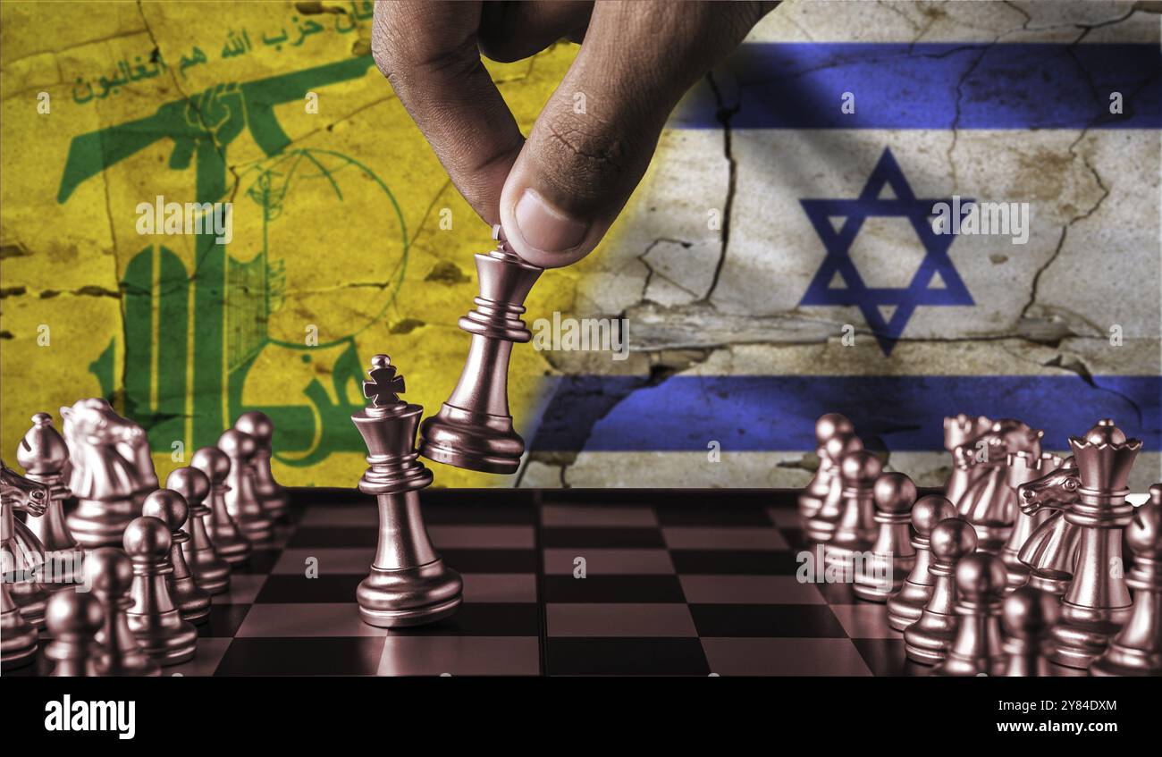 Israel vs Hezbollah flag concept on chessboard. War between Hezbollah ...