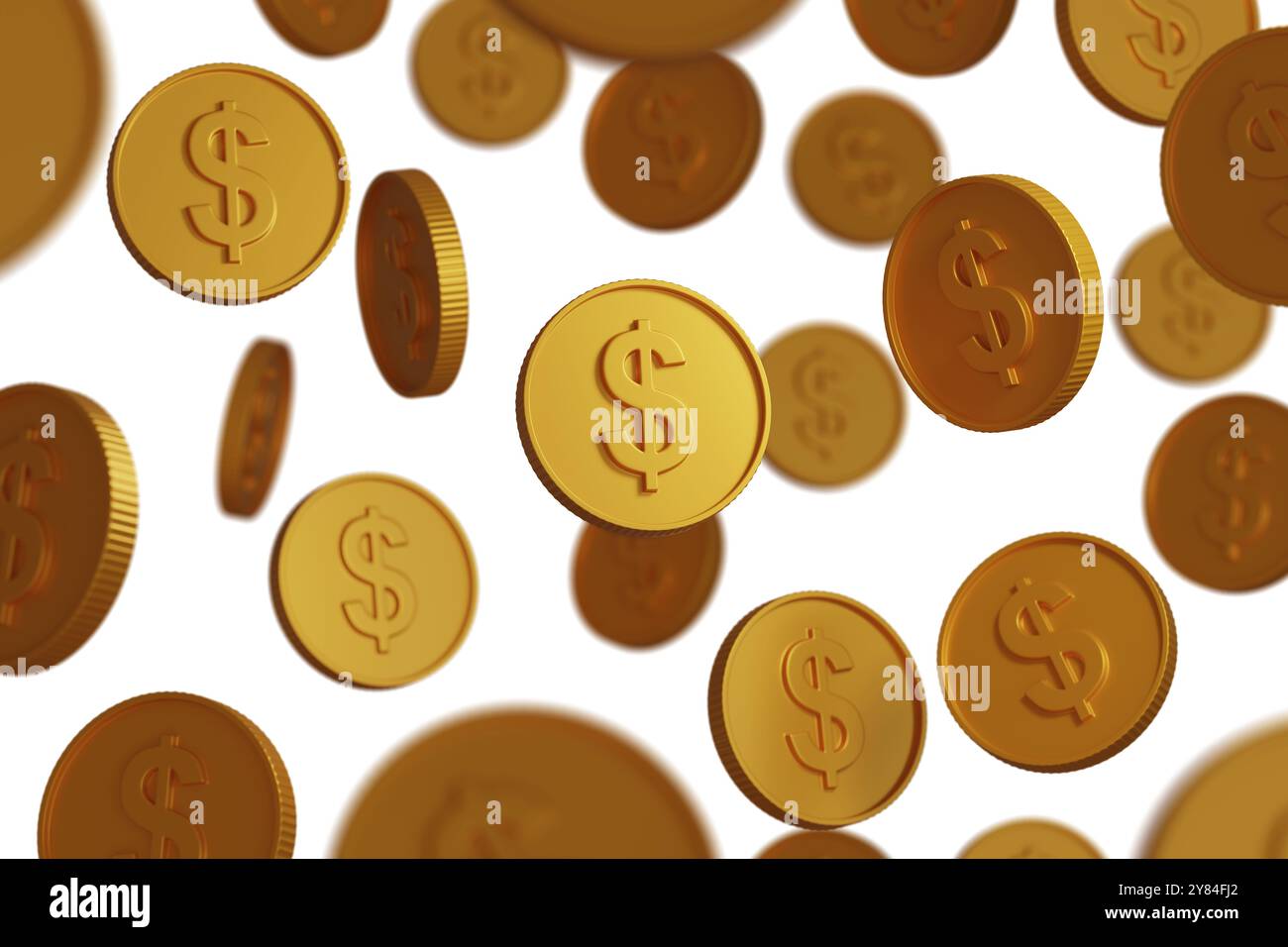 Golden coins with the dollar symbol floating in the air. 3d ...
