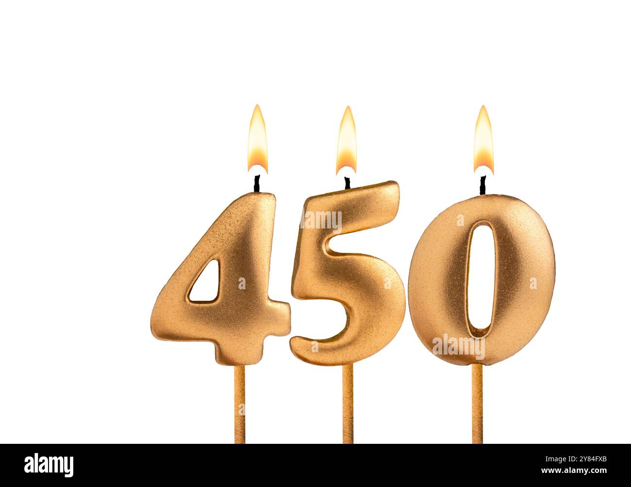 Birthday number 450 - Golden candle on white background Stock Photo - Alamy