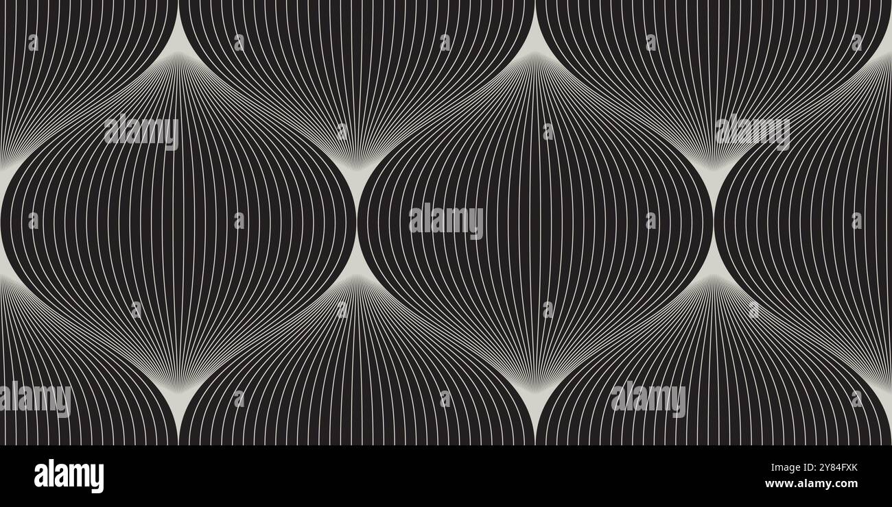 Black and white pattern featuring intricate curved lines creating a modern and visually striking ...