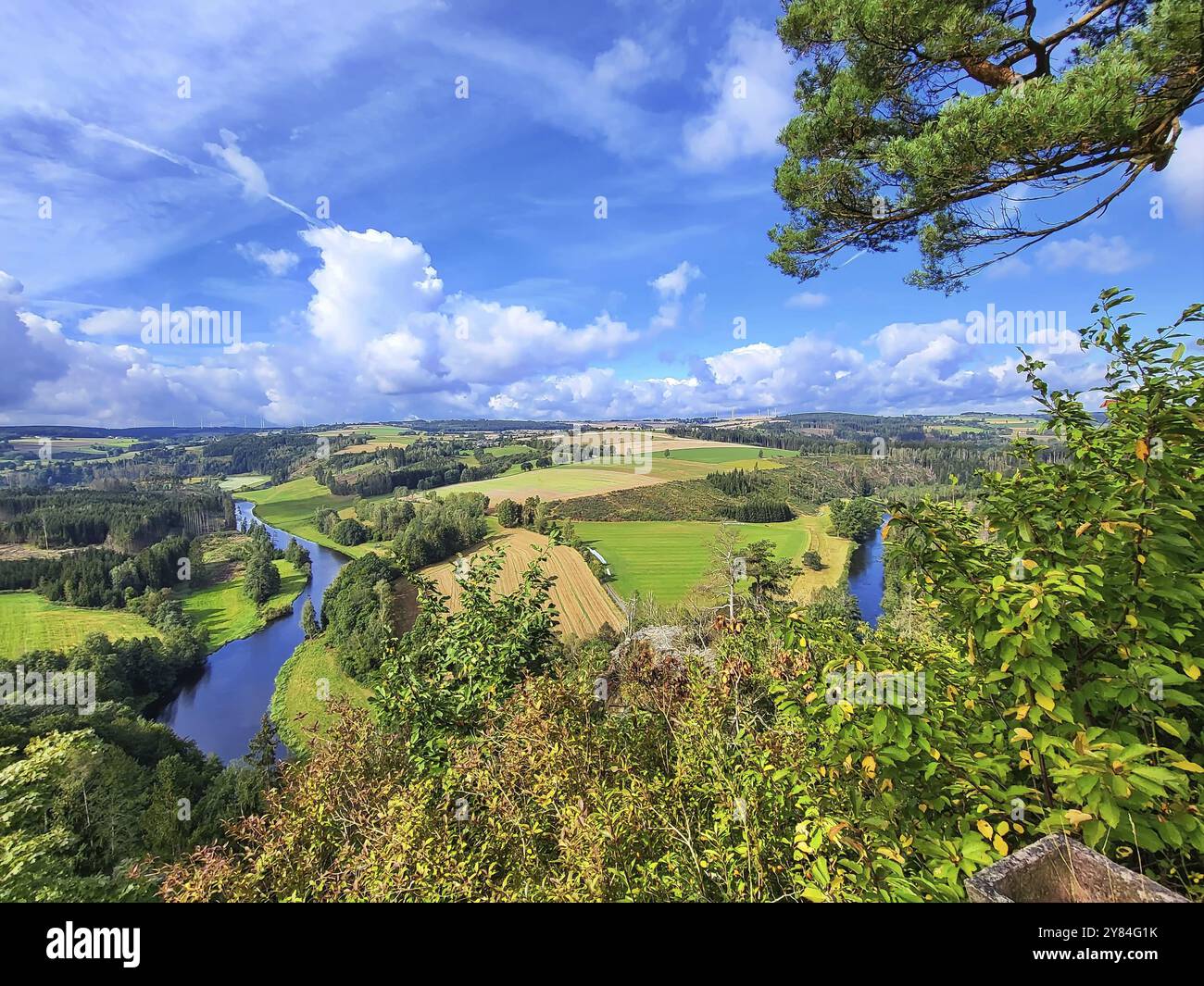 Aerial view of the picturesque river bend at Petersgrat Blick, which ...