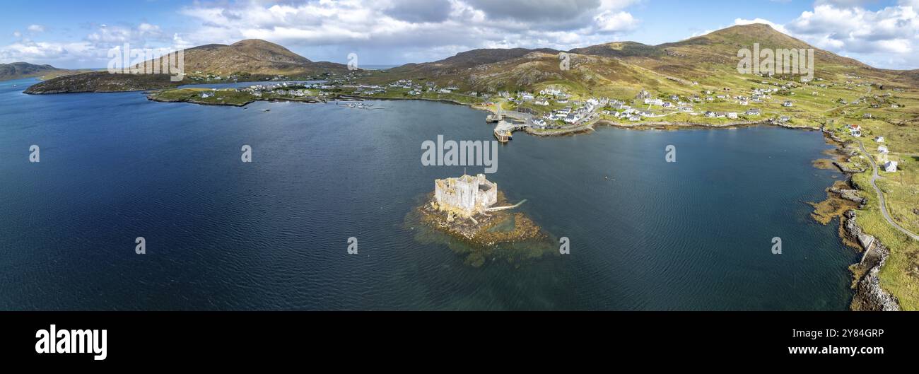 Kisimul Castle, castle ruins in the harbour area, drone shot, Castlebay ...