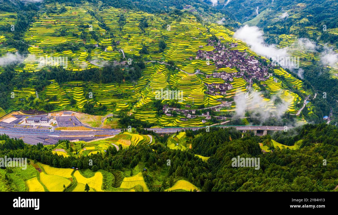 GUIZHOU, CHINA - SEPTEMBER 16, 2024 - Aerial photo shows the view of ...