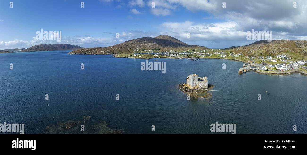 Kisimul Castle, castle ruins in the harbour area, drone shot, Castlebay ...