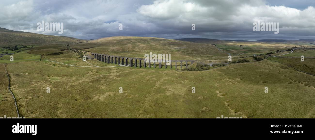Ribblehead Viaduct, railway viaduct in the Yorkshire Dales, drone image ...