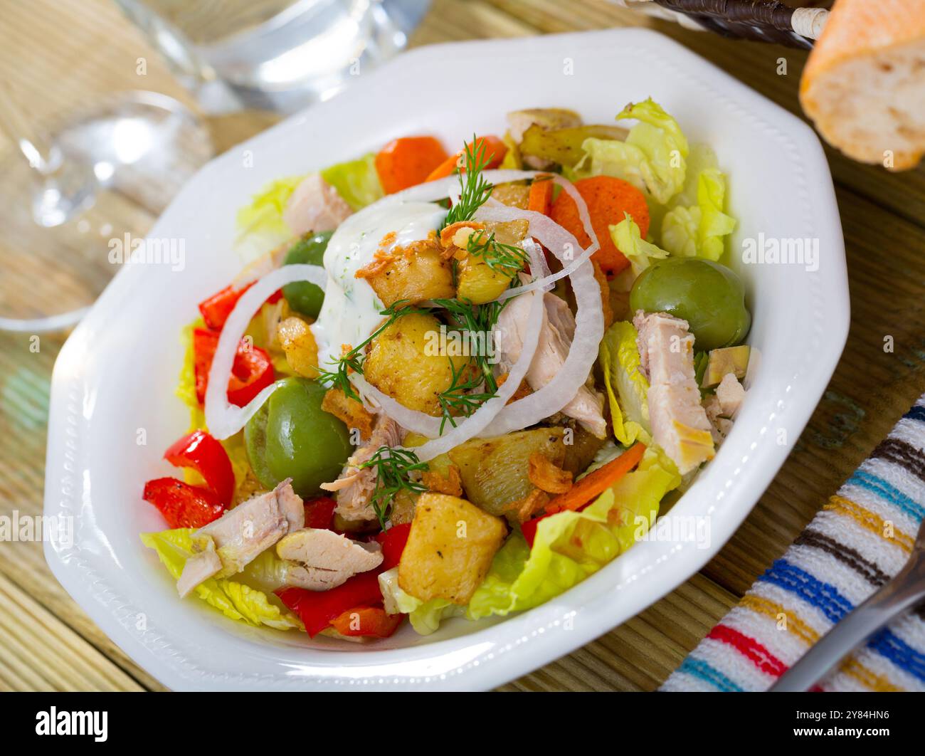 Warm salad with chicken and eggplant Stock Photo - Alamy