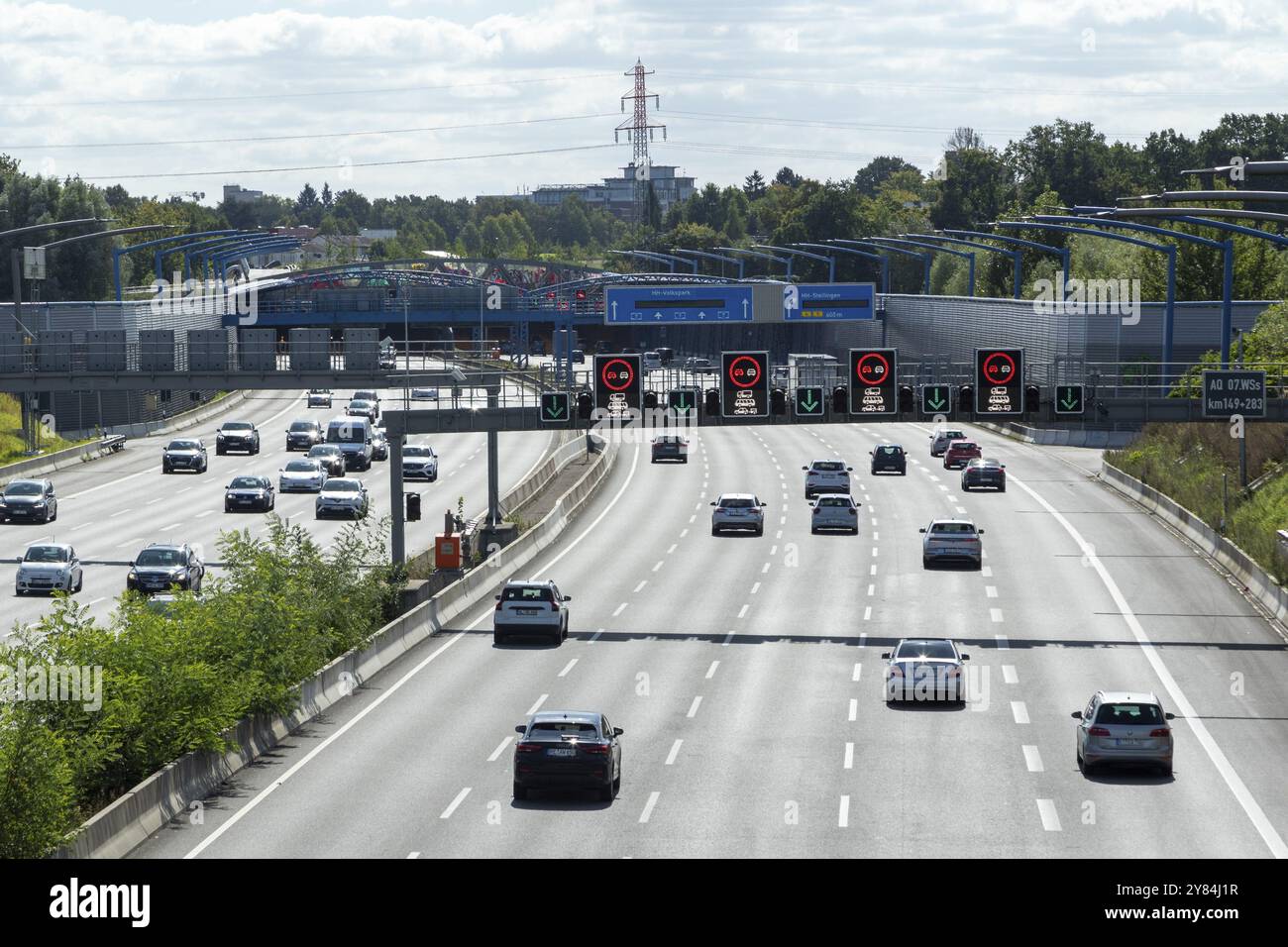 Traffic, mobility, cars on the move in summer on the A7 motorway in ...